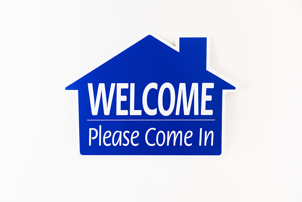 WELCOME PLEASE COME IN SIGN - HOUSE SHAPE - BLUE – ABoR REALTOR® Store